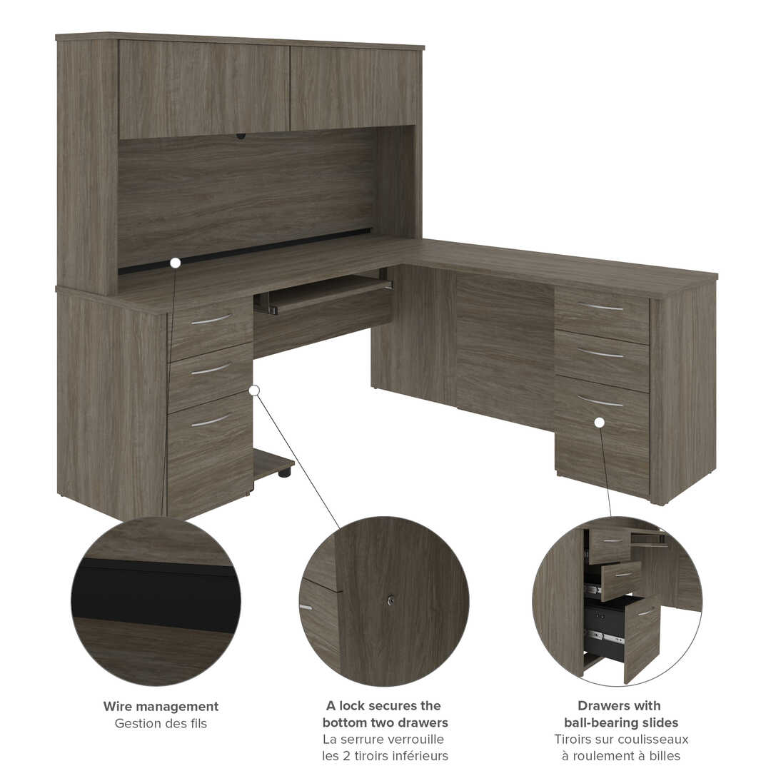 Embassy Bureau en L avec deux caissons et une huche | Bestar