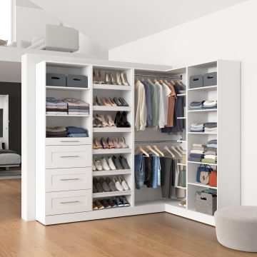Florence Modular L-Shaped Closet System with Shelves, Drawers, Clothing ...