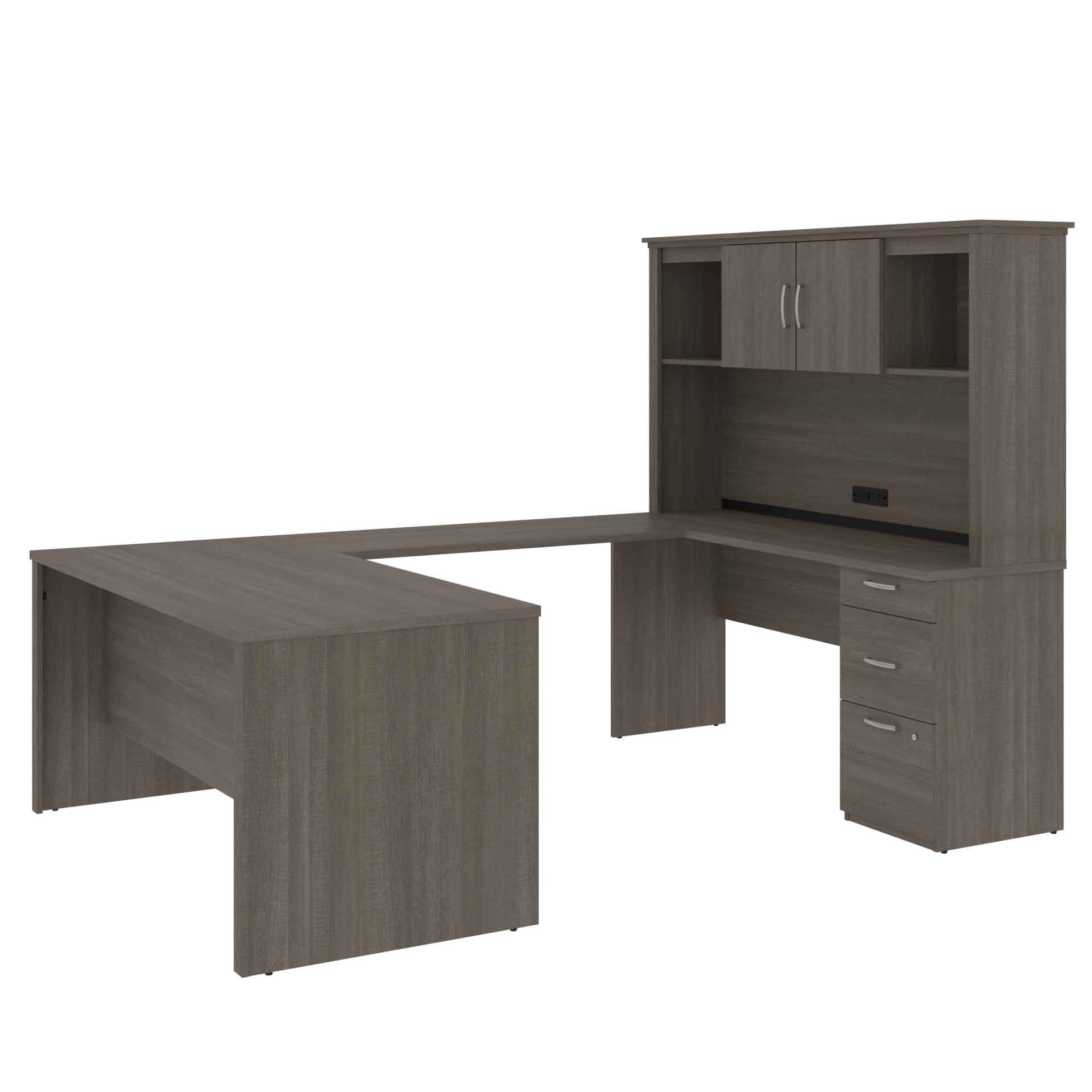 66W U or L-Shaped Executive Office Desk with Pedestal and Hutch ...